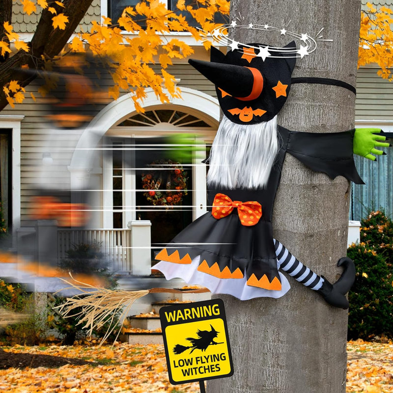 The Holiday Aisle Crashing Witch Decor Halloween Decorations Clearance Outdoor Witch Props Ornaments Hanging Into Tree Porch Pole Door Indoor Yard With Adjustable Band Outside Garden Funny Witches Fly...